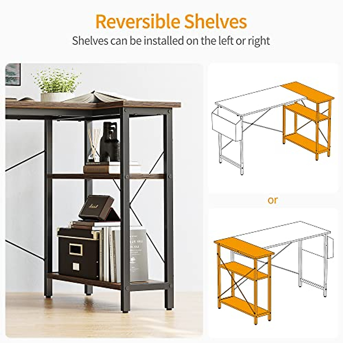 CubiCubi 47 Inch Small L Shaped Computer Desk with Storage Shelves Home Office Corner Desk Study Writing Table, Deep Brown