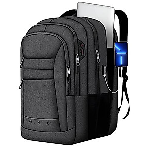 LCKPENG Extra Large Backpack, Business Travel Laptop Backpack for Men, Extra Large Lightweight TSA Approved Carry On Backpack, Computer Backpack for 17.3 Inch Laptop with USB Port, Black
