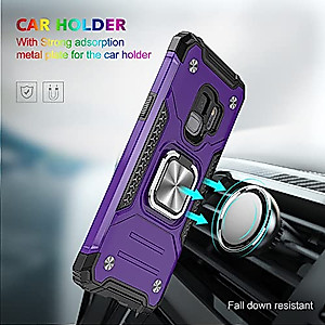 AYMECL for Galaxy S9 Case,Samsung S9 Case with 3D Curved HD Screen Protector[2 Pack],Military Grade Double Shockproof with Kickstand Protective Case for Samsung Galaxy S9-Purple