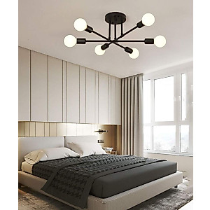 Dellemade Modern Sputnik Chandelier, 6-Light Ceiling Light, 6 LED Light Bulbs Included for Bedroom,Dining Room,Kitchen,Office (Black)
