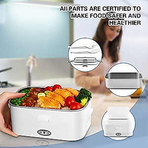 Naibsan Electric Lunch Box 60W Food Heater for Adults, Portable Faster Food Warmer with 1.8L Removable Stainless Steel Container, 12V/24V/110V Leakproof Heated Lunch Box for Car/Office