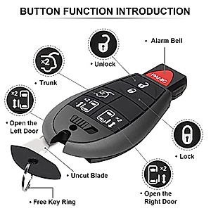 SaverRemotes 6 Button Key Fob Compatible for 2008-2015 Chrysler Town and Country，2008-2014 Dodge Grand Caravan