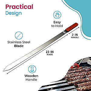 Unique Imports Professional Large 23-Inch Stainless Steel Brazilian Barbeque Style BBQ Skewers (Set of 12, 1 Inch Wide Skewers)