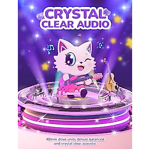 iClever Kids Bluetooth Headphones, Light Up Cat Ear, Safe Volume 74/85dBA,60H Playtime,Bluetooth 5.3,USB C Charging,Wireless Kids Headphones AUX Cord for iPad Tablets School Travel,Meow Cookies-Purple