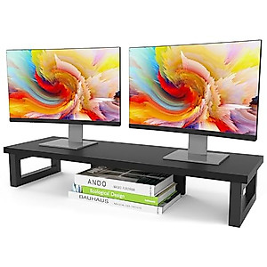 WESTREE Dual Monitor Stand Riser, Wood and Steel Monitor Stand Riser, Computer Monitor Stand for 2 Monitors, Multi-Purpose Desktop Storage Stand for Computer,Laptop,Printer,TV