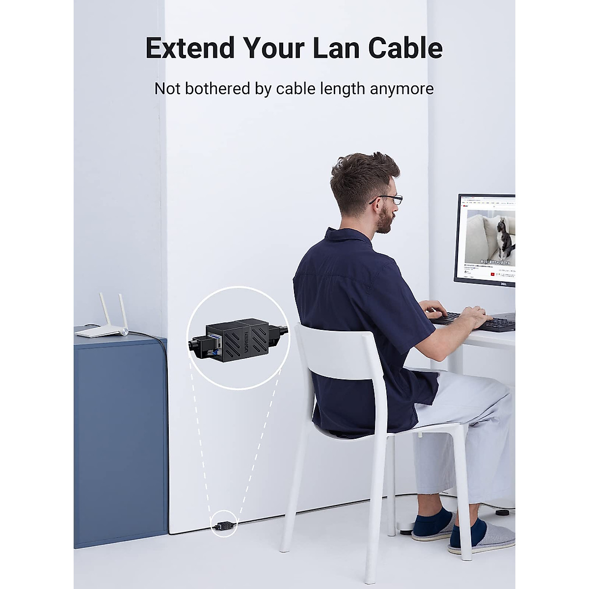 UGREEN RJ45 Coupler 2 Pack, Ethernet Extender 1000Mbps in Line Coupler Cat7 Cat6 Cat5e Cable Connector Ethernet Adapter Female to Female Black