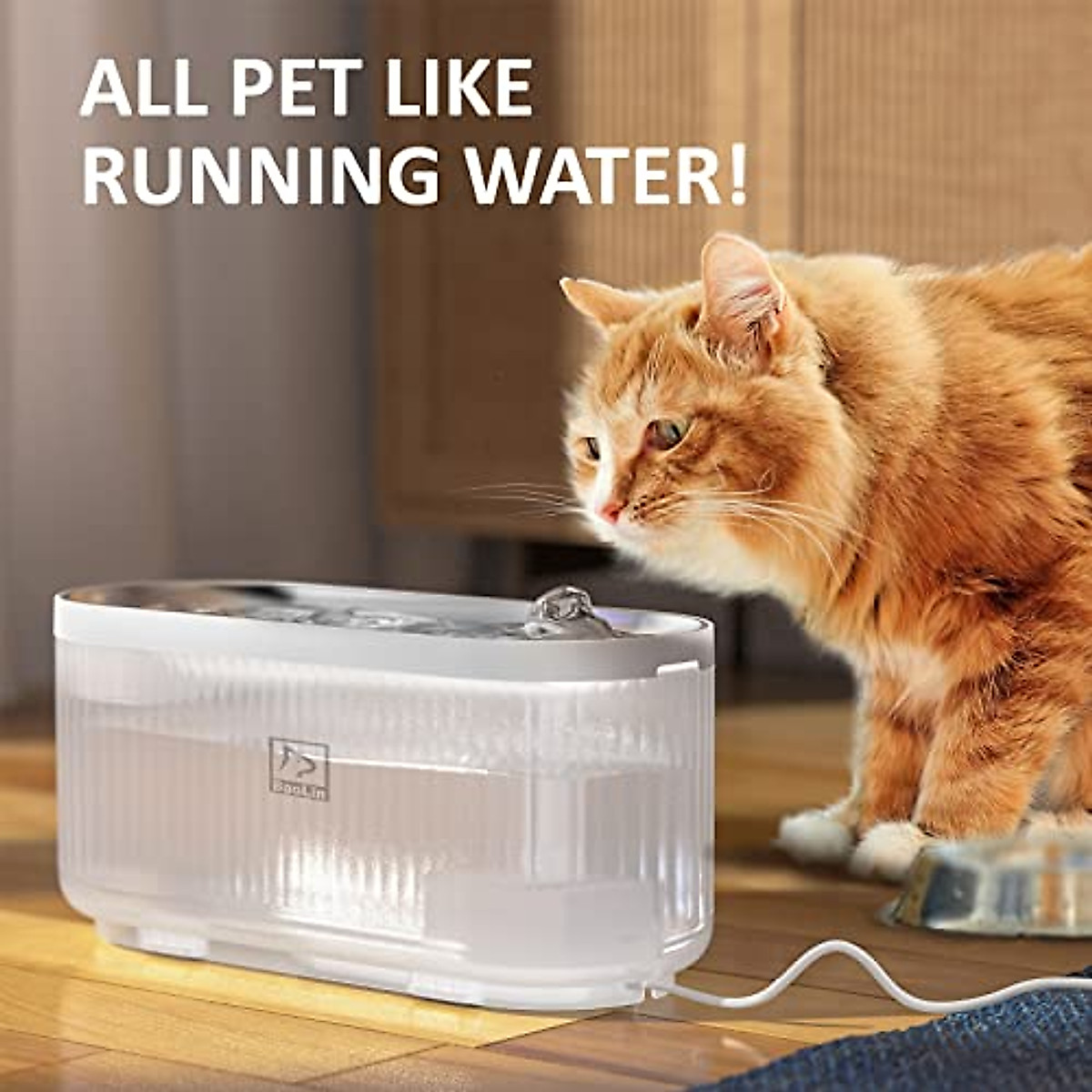 BaoLin Cat Water Fountain with Wireless Pump 3L/100oz, Ultra Quiet Pet Fountain with Stainless Steel Water Bowl, BPA-Free, Water Filter Included, Large Cat Drinking Fountain