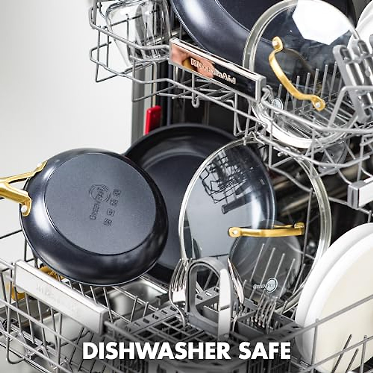 GreenPan Deco Hard Anodized Healthy Ceramic Nonstick 12” Saute Pan with Lid, Gold-Tone Stainless Steel Handle, Durable, Scratch Resistant, Dishwasher & Oven Safe, PFAS-Free, Black