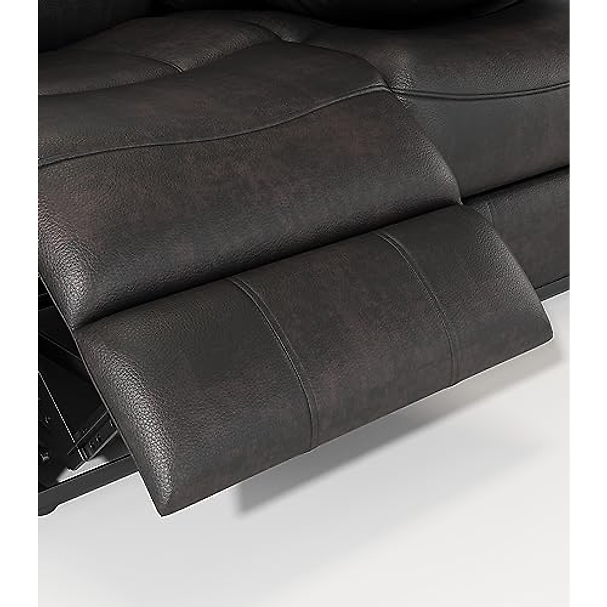 FANYE Breathable Leather Upholstered Power Motion 3 Seaters Sofa Couch W/USB Port, Wireless Charger,Stainless Steel Cupholders,Drop Down Table,2 Recliner Chaises and Magazine Bag, 85", Espresso