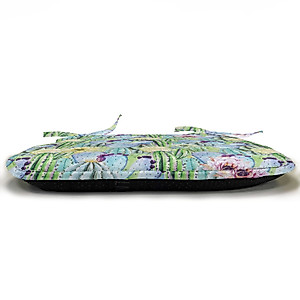 Ambesonne Cactus Chair Seating Cushion Set of 8, Types of Cactus Plant Pattern with Flowers and Buds Fruits Nature Art Image, Anti-Slip Seat Padding for Kitchen & Patio, 16"x16", Green and Blue