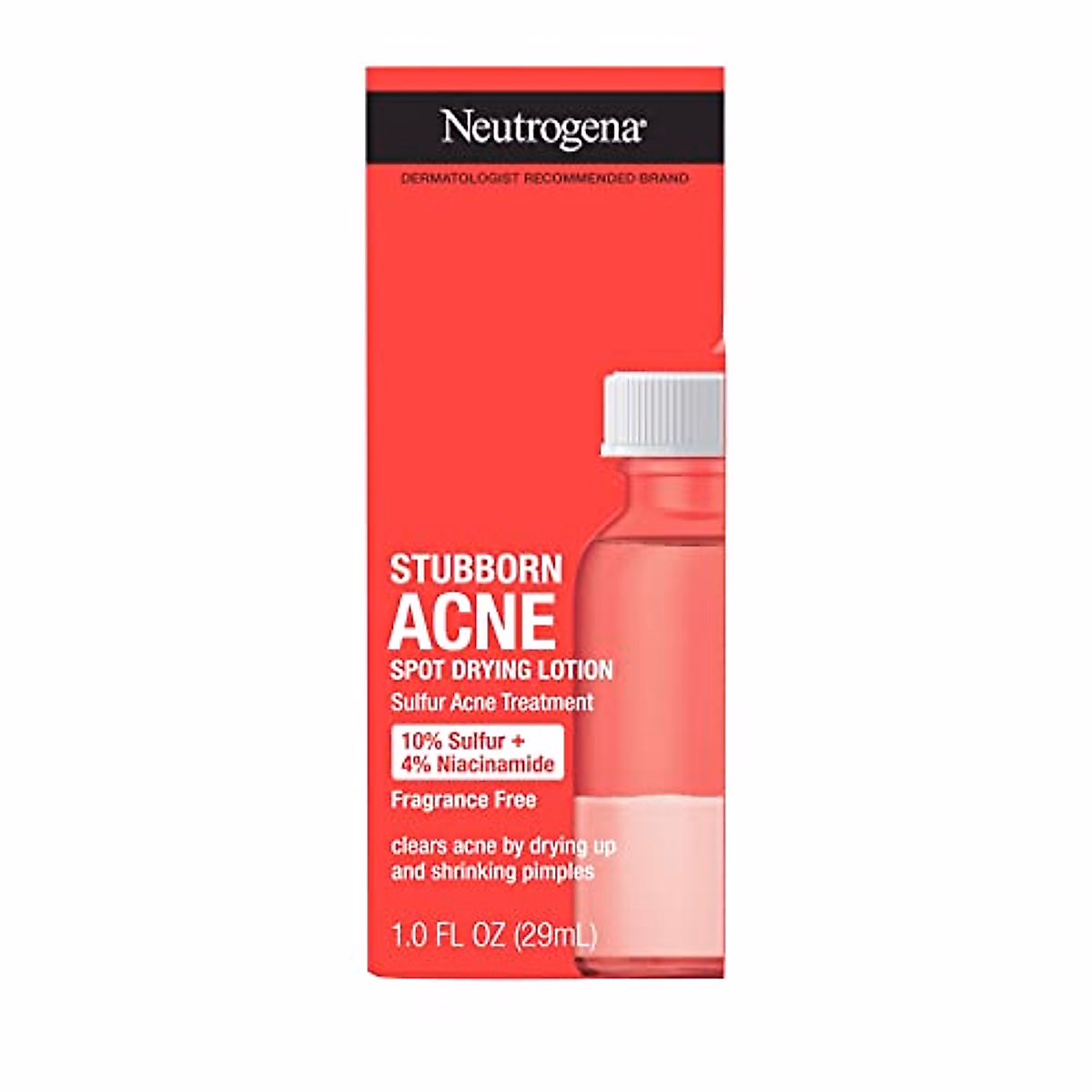 Neutrogena Stubborn Acne Spot Drying Lotion, Fragrance-Free Sulfur Acne Treatment Clears Acne By Drying Up & Shrinking Pimples, Paraben- & Oil-Free, 10% Sulfur & 4% Niacinamide, 1.0 fl. oz