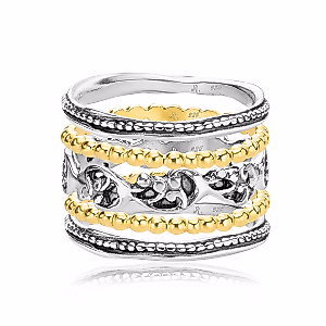 Set of Five 925 Sterling Silver Rings Beaded Concaved Lace Textures Oxidized Vintage Look Stylish Hypoallergenic, Nickel and Lead-free, Artisan Handcrafted Designer Collection Made in Israel