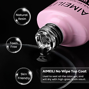 AIMEILI Gel Nail Polish No Wipe Top and Base Coat Set, Shine Finish and Long Lasting, Soak Off Gel Nail Lacquer - 2 x 10ml