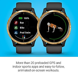 Garmin Venu GPS Smartwatch with Bright Touchscreen Display, Music, Body Energy Monitoring, Animated Workouts, Pulse Ox Sensor, Gold with Black Band (Renewed)
