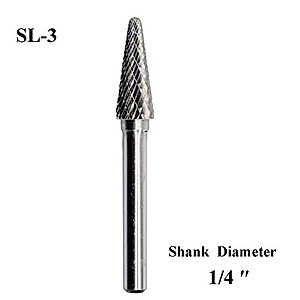 SL-3 Tungsten Carbide Burr Rotary File Taper Shape with Radius End Double Cut with 1/4"Shank for Die Grinder Drill Bit
