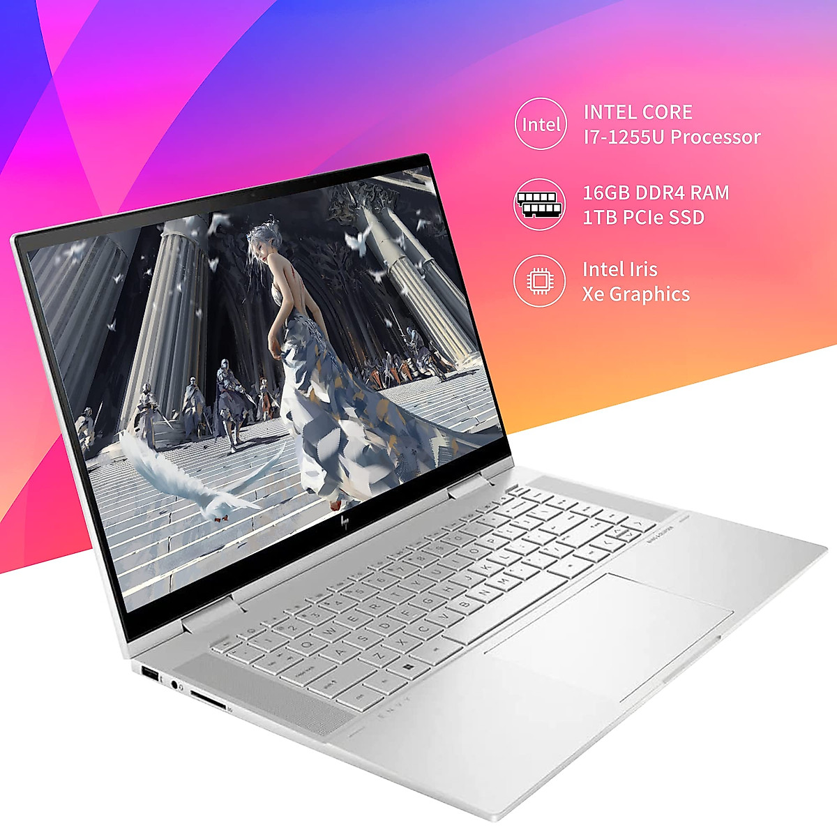 2022 HP Envy X360 2-in-1 15.6" FHD Touchscreen Laptop Computer, Intel Core i7-1165G7, 16GB RAM, 512GB PCIe SSD, Backlit Keyboard, Iris Xe Graphics, B&O Audio, Windows11, Silver, (Renewed)