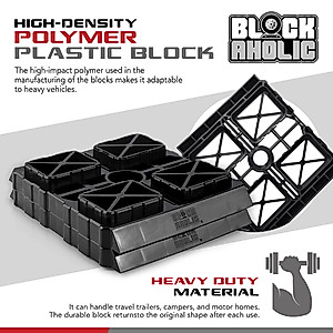 Blockaholic RV Leveling Blocks - 10 Pack of Leveling Blocks with Built-in Ramps and Carrying Strap - Lift Your RV up to 4 Inches with Fast Snap Blocks - Trailer Leveling Made Easy