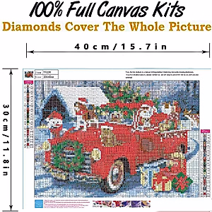 Yonmlenm Christmas Red Truck Diamond Painting Kits-DIY Santa Claus Express Full Circle Diamond Dot Diamond Art Kits, Suitable for Gift Home Wall Decoration (12X16Inch)