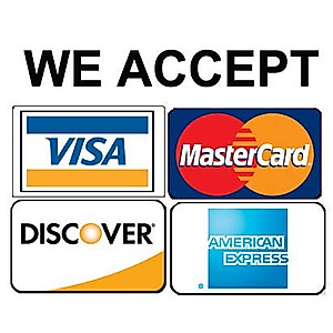 eSplanade We Accept Visa, MasterCard, Amex and Discover Credit Cards Sign Sticker Decal - Easy to Mount Weather Resistant Long Lasting Ink (Size 4" x 4")