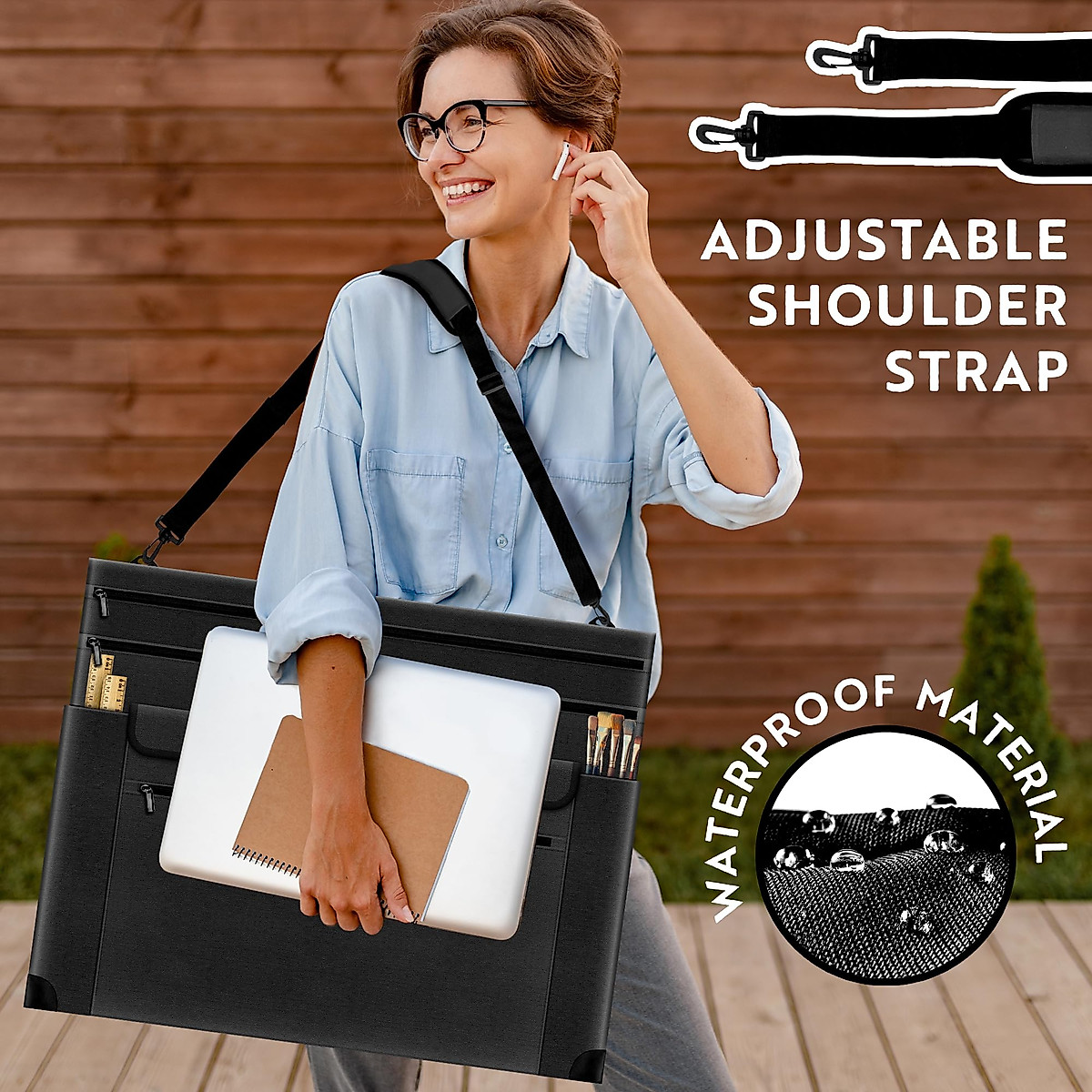 Generic Portafolio for Artwork,Tote Bag, 23x26 inches, Large Carrying Case with Handle and Adjustable Shoulder Strap,Artist Portfolio Case with 5 Storage Bag,Black Carring Storage Case For Art Poster