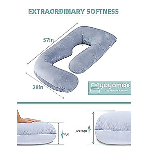 yoyomax Pregnancy Pillows, U Shaped Full Body Maternity Pillow Memory Foam Pregnancy Pillow with Removable Cover, 57 Inch Pregnancy Pillows for Sleeping, Washable, Removable Cover (Grey)