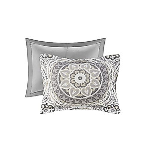 Madison Park Essentials Serenity Bed in a Bag Comforter Set, Medallion Damask Design, All Season Bedding with Cotton Sheet Set, Bedskirt, Queen(90"x90"), Taupe 9 Piece