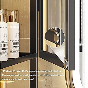 Wall Mounted Bathroom Cabinet with Towel Bar, Modern Home Washroom Vanity Cosmetic Storage Cabinet, Vanity Toilet Above Storage Display Rack, Multipurpose Hanging Cabinet for Laundry Room/Balcony