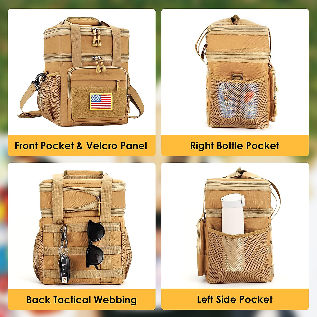 holuxer Large Expandable Tactical Lunch Box for Men, Durable Insulated Leakproof Lunch Bag, Heavy Duty Cooler Bag for Work Outdoor Picnic Travel Office Adults, Black, 15L