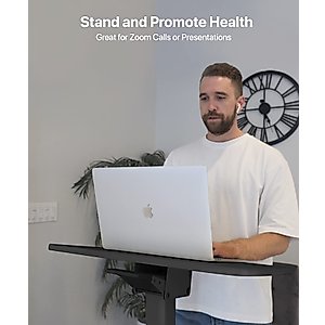 OCOMMO Mobile Podium - Pneumatic Standing Desk with 30 Degree Tilting Top, Adjustable Podium Stand, Lectern Portable with Wheels, Perfect for Lectures, Meetings, and Computer Use, Black