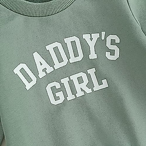 Sduydiosy Toddler Baby Girl Fall Outfit Letter Print Sweatshirt Top Elastic Waist Pant Cute Infant Newborn Winter Clothes Set (Daddys Girl Green, 18-24 Months)