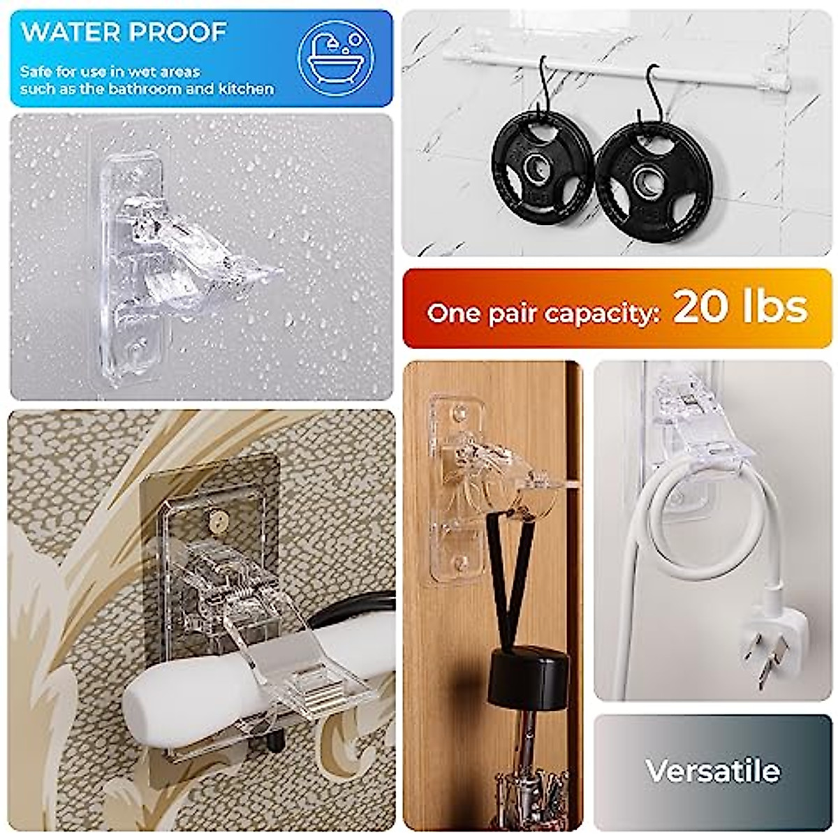 Antimbee 12 Pcs Adhesive Curtain Rod Holder, Stick on Wall Curtain Rod Hanging Bracket for Window, Shower