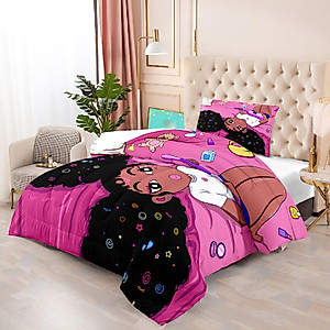 Jiospet Black Girl Magic Comforter Twin Set - African American Girls Twin Comforter Sets Black Girls Twin Bedding Sets for Bedroom Decor Pink Kids Twin Comforter, 1 Comforter+1 Pillowcase