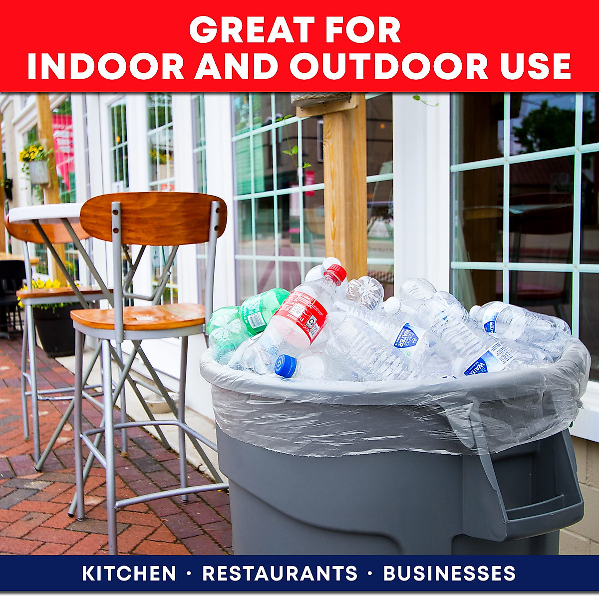 33 Gallon Clear Trash Bags (Value 250 Bags) Large Clear Plastic Bags, Great for Recycling 30 Gallon - 32 Gallon - 35 Gallon. High Density Bag