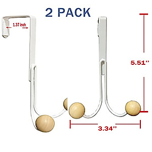 V-HOME 2-Pack Over The Door Hooks with 2 Hang Heads & Snug Fit Pads, Heavy Duty Hook for Hanging Coats, Hats, Robes, Towels - No Drill Hanger Organizer, White