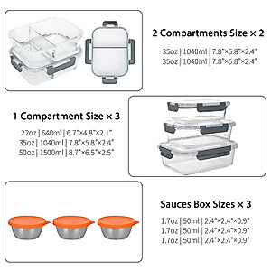 Moretoes 8pack Glass Meal Prep Containers, Glass Food Storage Container with Lid, Glass Lunch Containers with Compartments Leak-proof, for Microwave, Oven, Freezer, Dishwasher
