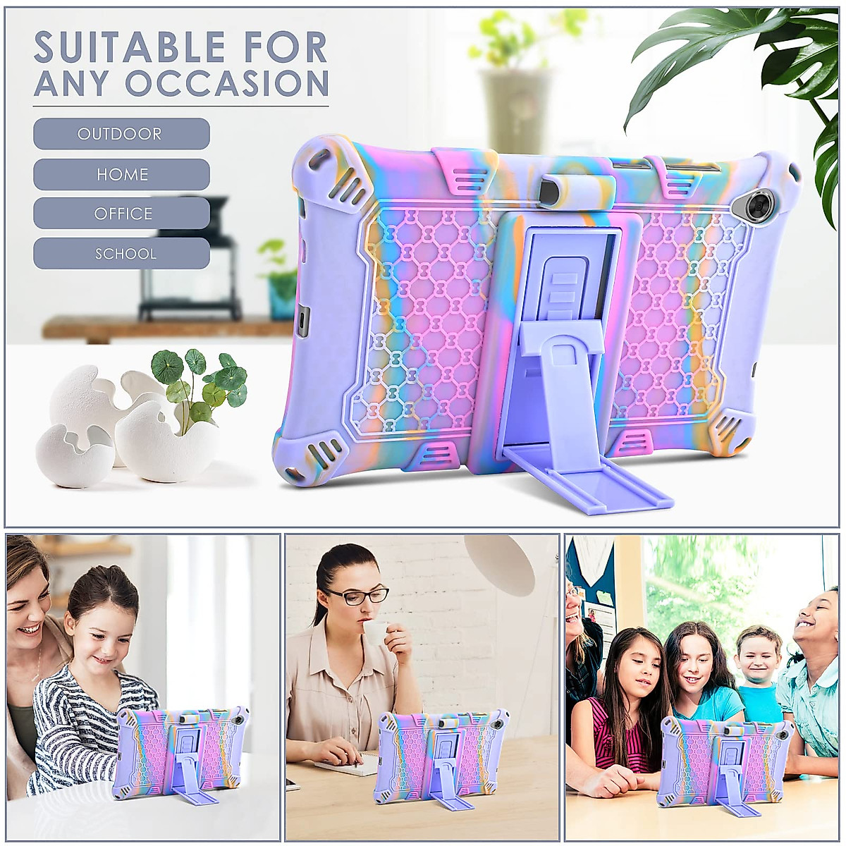 DETUOSI Silicone Case Compatible with Lenovo Tab M8 FHD 2020 TB-8705F/N, Tab M8 HD 2019 TB-8505F/X with Strap and Stylus Pen, Protective Cover for M8 3rd Gen TB-8506F, Rose Red & Purple