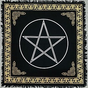 THE ART BOX Altar Cloth Tarot Cards Table Napkins Witchcraft Supplies Black Gold Tablecloth Square Alter Pagan Spiritual Celestial Deck Cloth with Fringes, Magical Pagan, 36x36 Inches