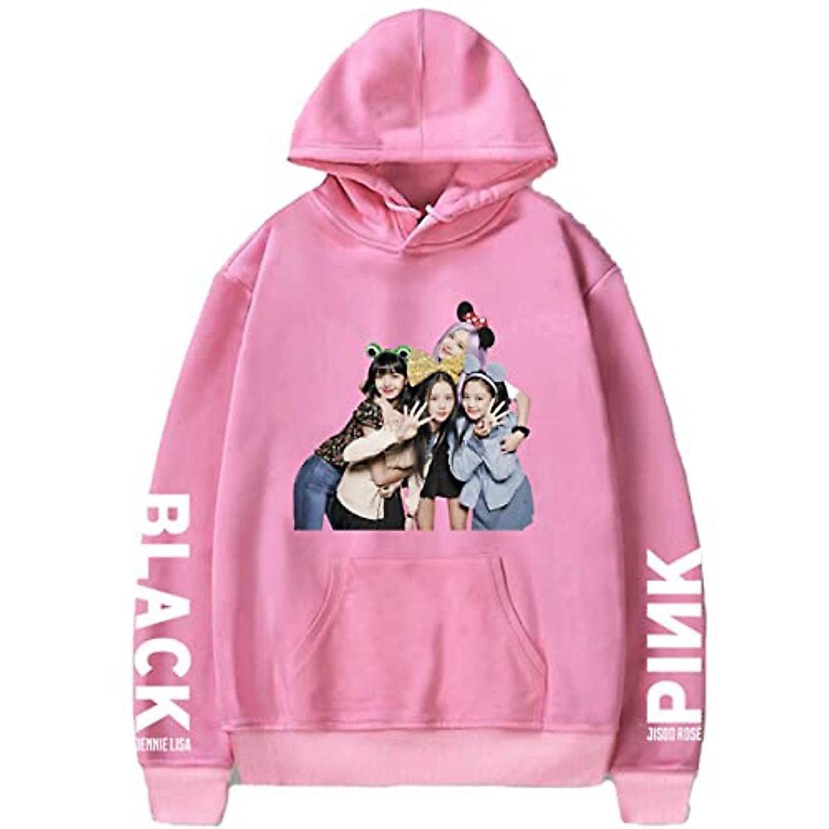 Allfwin Pink Girl's Women Hoodie Lisa Jennie Jisoo Rosé Autographed K-pop Black Long Sleeve Hooded Sweatshirt Jacket Pullover Sweater(Pink-Jennie,Large)