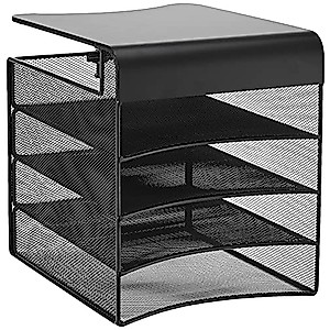 Safco Products Onyx Mesh 4-Tray Underdesk Space Saving Desktop Hanging Organizer, Durable Steel Mesh Construction, 20lb Capacity, Black Powder Coat Finish, 10.25"w x 12.375"d x 12"h