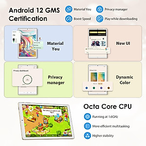 YOTOPT Tablet 10.1 Inch 2 in 1 Android 12 Tablet with Keyboard Case Bundle, Octa-Core Processor, 4GB+64GB ROM 1TB Expand, 8000mAh, WiFi, Bluetooth, GPS, Parent Control Tablets