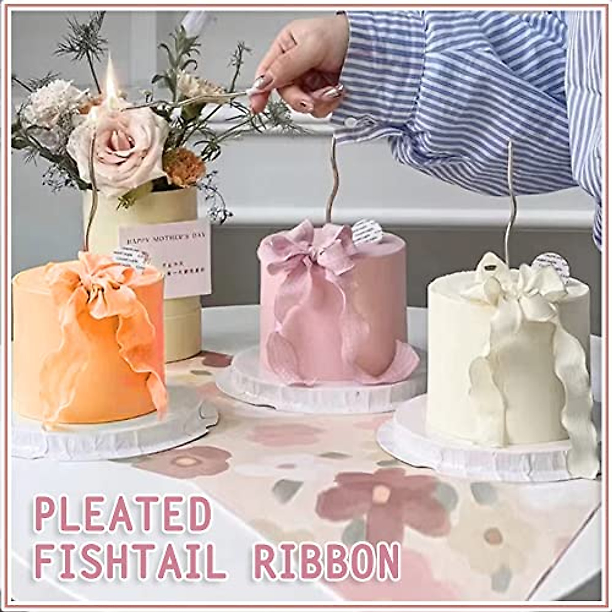 Ornales Chiffon Ribbon 1-1/2"x 10yd Cotton Texture Lotus Leaf Edge for Gift Wrapping Baking Decor Party Decor Rustic Wedding Invitation Bows Florist Bouquet Supplies (Basic)