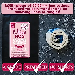 SAUSAGE CASINGS Natural HOG Casings for Sausage Making, 32ft 32mm for 12lb Sausage Making - Pre-Tubed, Edible, A Grade, Ideal Sausage Casing or Pork Casing for Italian Sausages, Kielbasa and Chorizo.