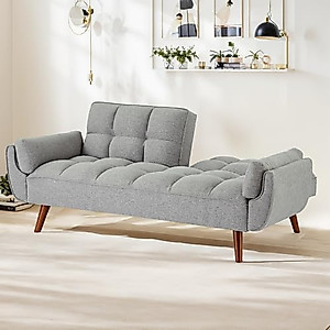 Relyblo Futon Sofa Bed, 75.9 inch Convertible Sectional Fabric Sleeper Couch, Splitback Loveseat with Tapered Legs, Modern Lounge for Living Room, Study, Bedroom, Apartment, Office