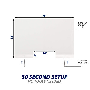 SignHero Sneeze Guard | Large, Sturdy ¼” Acrylic Plexiglass Shield | USA-Made, Fast Shipping, 30 Second Setup | Plexiglass Barrier for Counter, Reception, School, Office (Multiple Sizes)