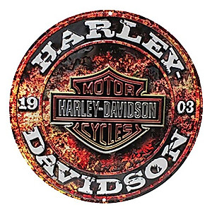 Harley-Davidson Embossed Stone Rust Bar & Shield Tin Sign, Round 14 inch 2011171