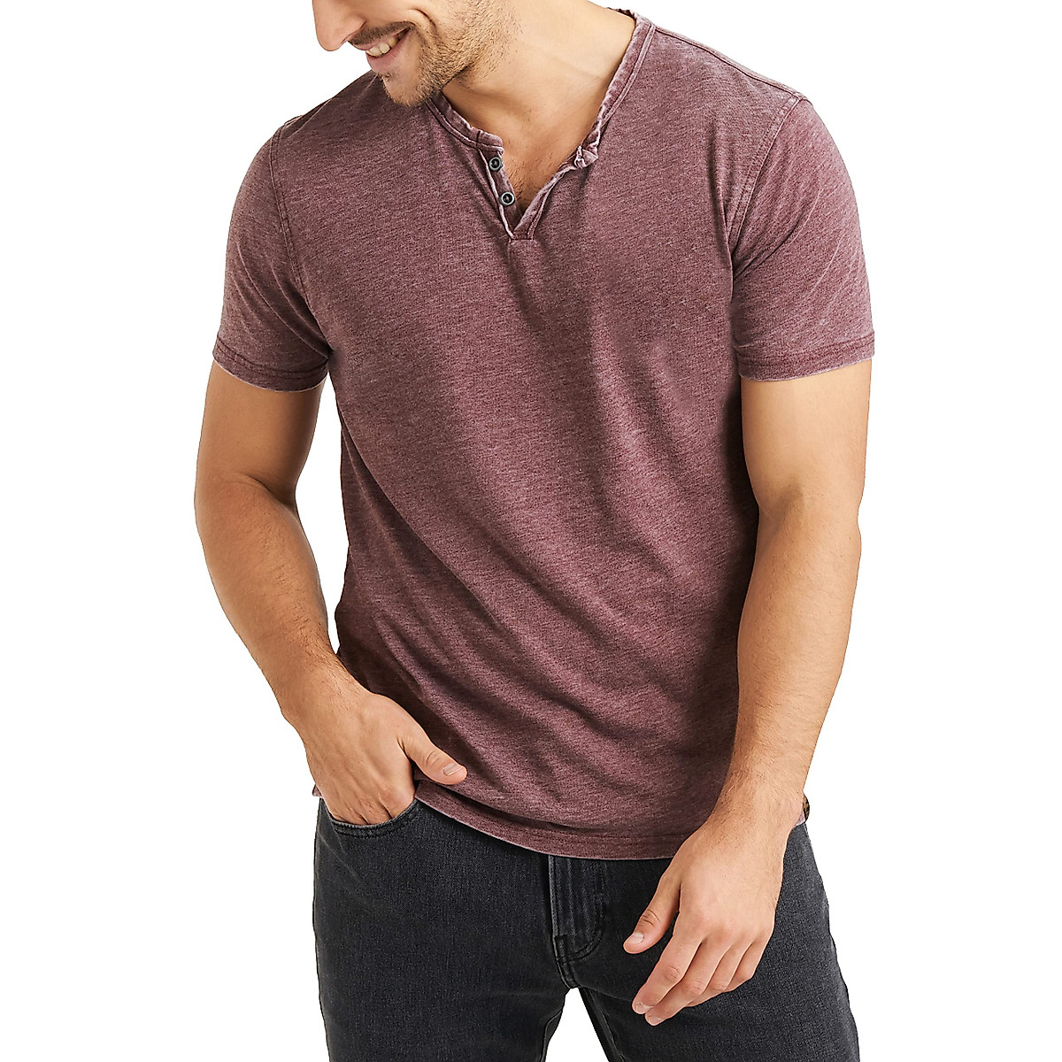 Lucky Brand Men's Venice Burnout Notch Neck Tee Shirt, Port Royale, Large