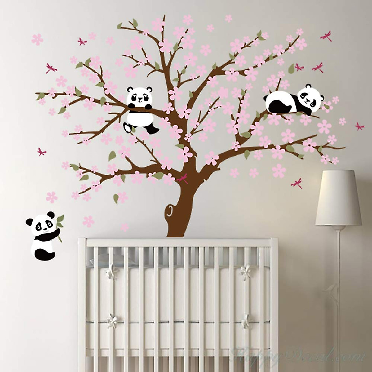 Runtoo Panda Wall Decal Cherry Blossom Wall Art Stickers for Living Room Bedroom Baby Nursery Kids Wall Décor