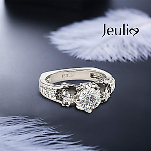 Jeulia 2 Carat Round Cut Diamond Skull Rings for Women Customized Bridal Sterling Silver TwoTone Wedding Band with European Shank Wedding Engagement Promise Rings for Her with GiftBox (7)