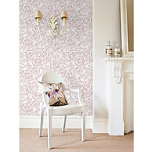 Safiyya Pink Floral Wallpaper Peel and Stick Wallpaper Pink and White Contact Paper Rose Removable Wallpaper Peel and Stick Wallpaper Boho Wallpaper for Bedroom 118'' × 17.3''