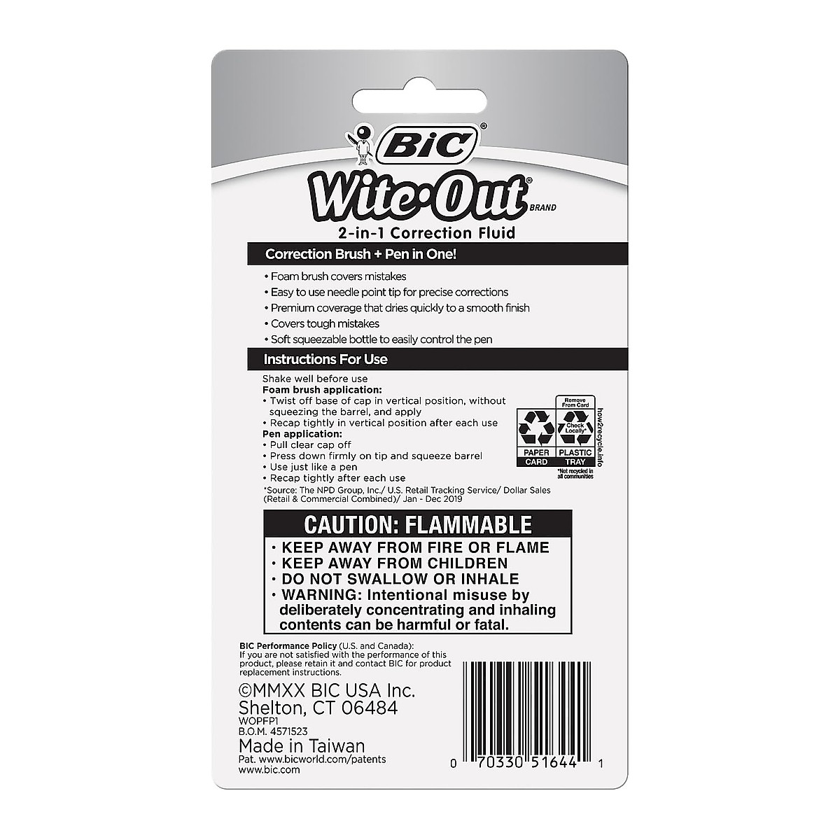 BIC 15ml Bottle Wite-Out 2 in 1 Correction Fluid (BICWOPFP11),White